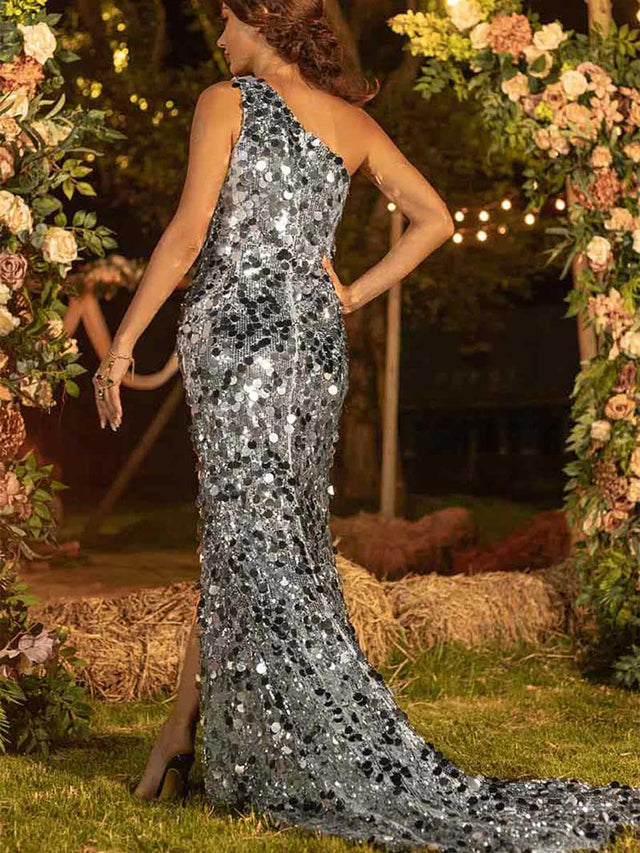 Silver Sequin Mermaid Wedding Dress Rustic Glittering – BRIDALVENUS