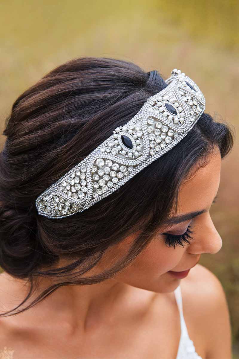 2025 Silver Rhinestones headbands spark Crystal wide Hair band Bridal Accessories HRWH0031 ...
